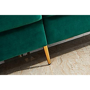 JULYFOX Emerald Green Velvet Fabric Sofa Couch, 70 inch Wide Mid Century Modern Living Room Couch 700lb Heavy Duty with 2 Throw Pillows