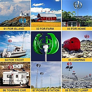 CHRISK 1000W Green Lantern Wind Turbine High Efficiency and Low Noise 5 Blade Wind Turbine with Controller,12v