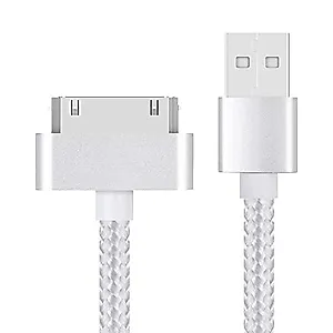 CABAX 3 Feet Replacement High Speed USB 2.0 Nylon Braided Sync and Charging Charger Cable Cord for Apple iPhone 4, 4s, 3G, 3GS, 2G, iPad 1/2/3 iPod Touch, iPod Nano - Silver