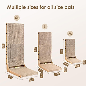 EHEYCIGA Cardboard Cat Scratcher for Indoor Cats, 26.8 Inch L Shaped Vertical Cat Scratching Board with Ball Cat Toy, Large Cat Scratcher Pad