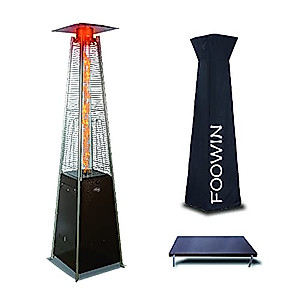 FOOWIN Pyramid Patio Propane Heater, 2 in 1 Patio Propane Heater with Detachable table, 48,000 Btu Patio Outdoor Heater Gift Waterproof Cover ,Quartz Glass Tube Propane Heater (Hammered Bronze)