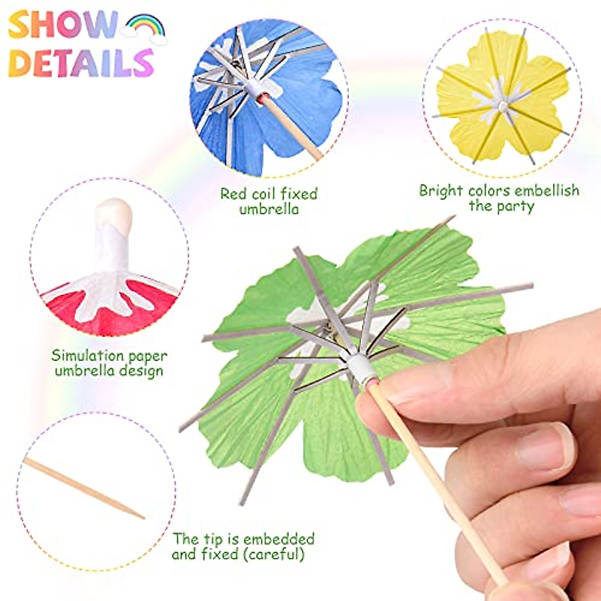 Drink Umbrellas Cocktail Picks Parasol Cocktail Umbrellas Sticks with Wood Toothpicks for Summer Hawaiian Cupcake Toppers Umbrella Sticks Tropical Wedding Party Decor(150 Pieces)