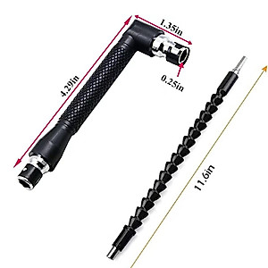 11.7in Flexible Screwdriver Bit Extension Kit - 10pc Set with 90° Angled Bits and Soft Shaft Adaptors