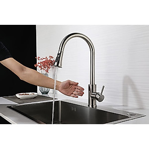 Touchless Kitchen Faucet Pull Down Kitchen Sink Faucets, Single Level Stainless Steel Kitchen Brushed Nickel Faucets with Pull Out Sprayer Two Water Modes