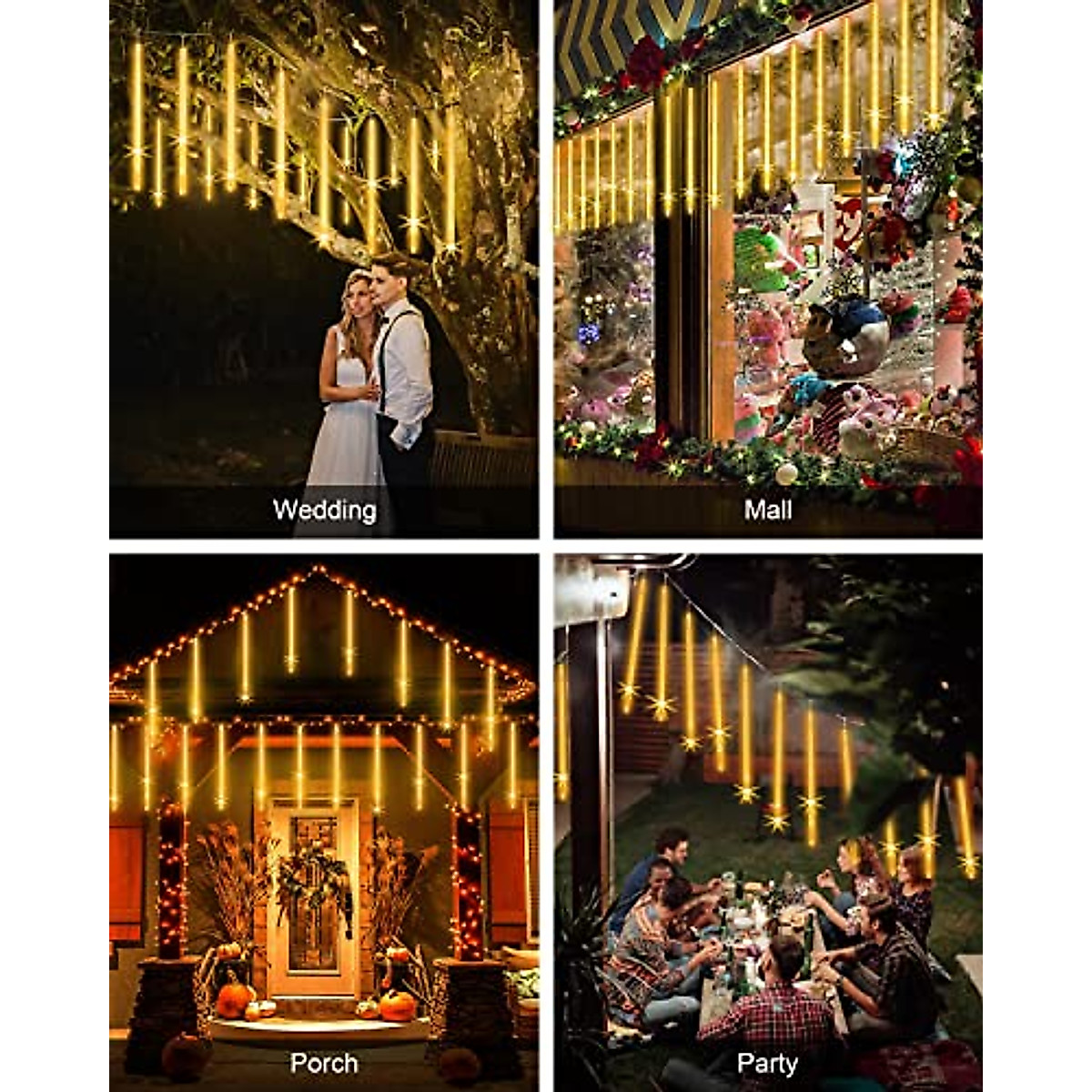 Meteor Shower Lights Christmas Lights 1080 LED Meteor Lights Waterproof 20 inch 20 Tubes Cascading Falling Raindrop Lights for Holiday Wedding New Year Party Garden Christmas Tree Decor (2 Packs)