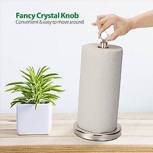 Paper Towel Holder Stand with Sturdy Base, Elegant Crystal Knob, Free Standing Paper Towel Holder Countertop One-Handed Ripping Paper Off