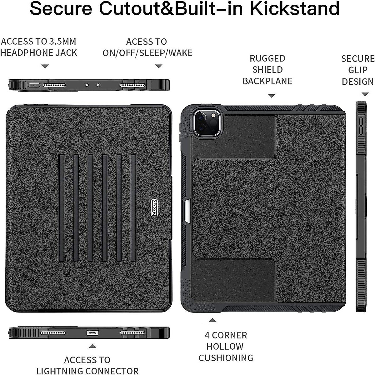 ZtotopCases for New iPad Pro 12.9 Inch 6th/5th/4th Generation 2022/2021/2020, [6 Magnetic Stand Angles] Protective Cover with Pencil Holder, Auto Wake/Sleep, Black