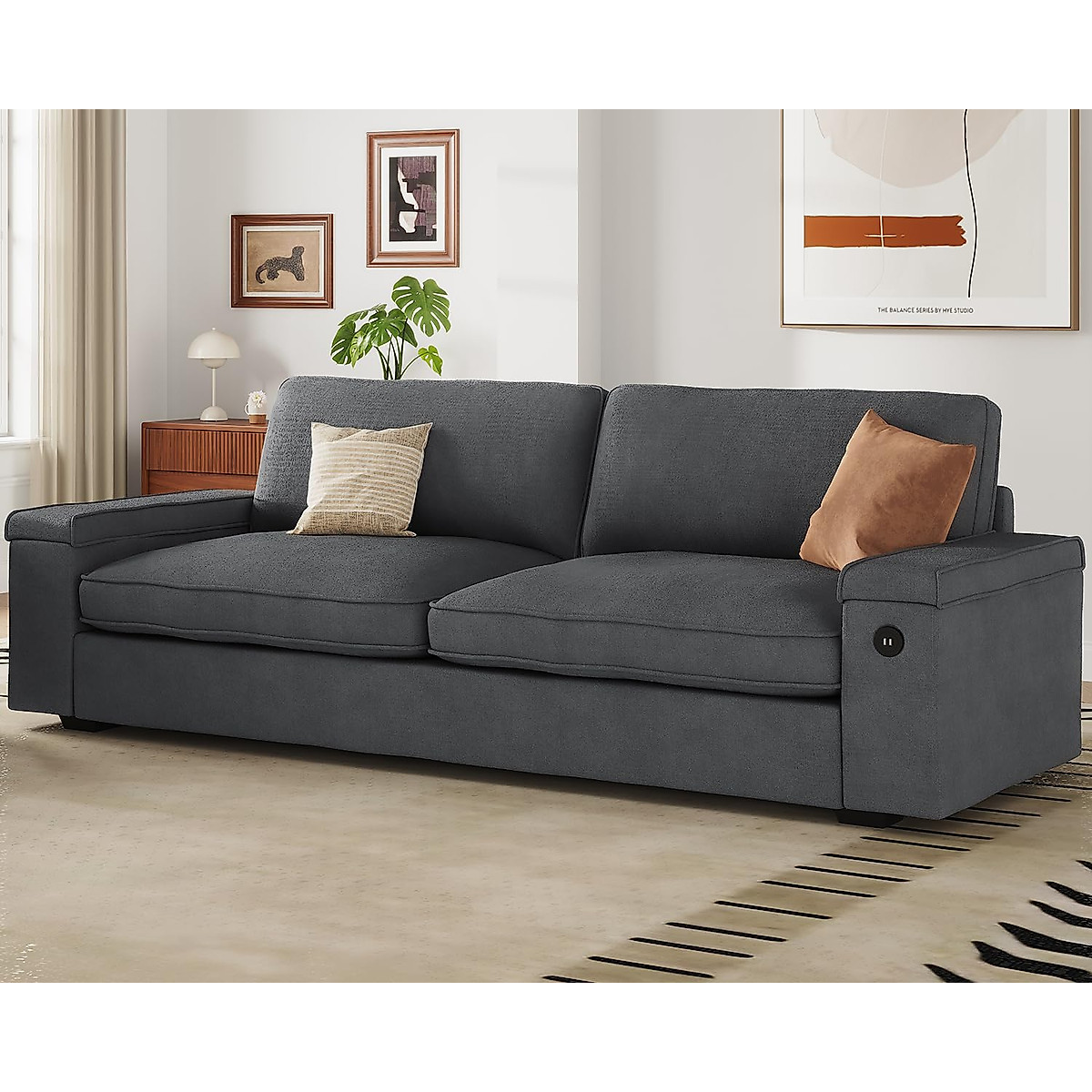 SEDETA Modern Couch, Comfy Couches for Living Room, Oversized Loveseat Sofa, Deep Seat Sofa with Storage and 2 USB Charging Ports, Removable Sofa Cover(Dark Grey Chenille)