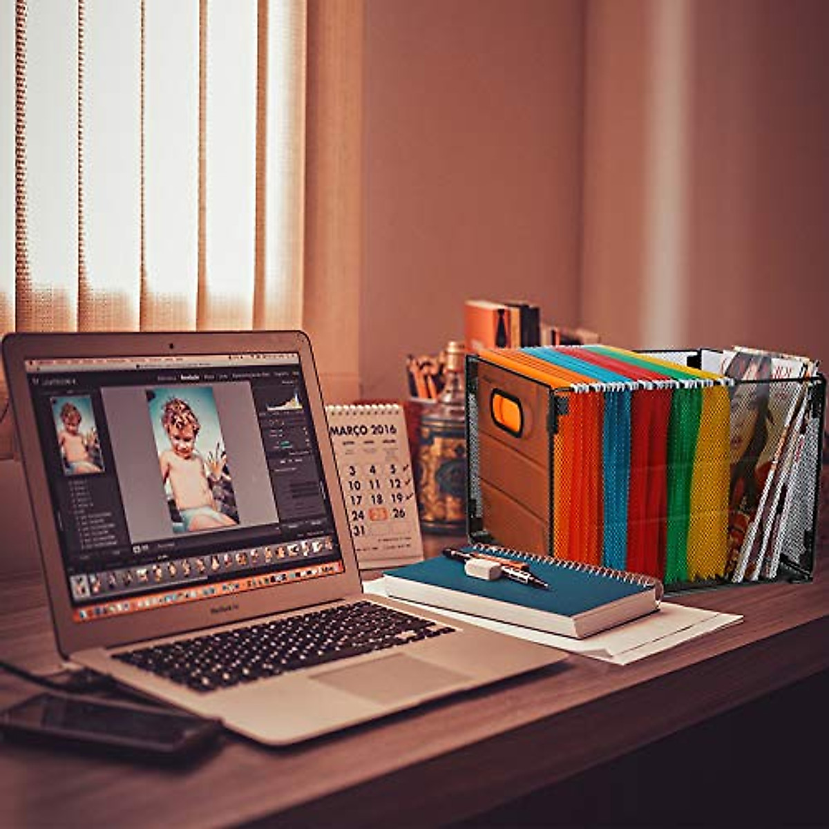 Samstar 2 Pack File Folder Box, Mesh Metal File Crate Organizer Box Hanging File Holder Rack Frame, Letter Size, Black