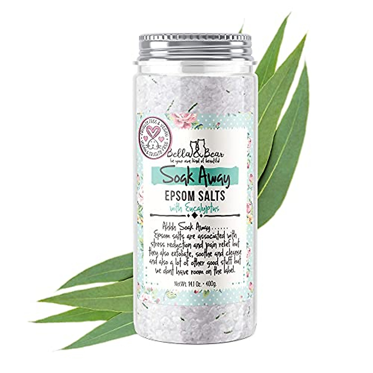 Bella & Bear Soak Away Epsom Bath Salts, Detox, Soothes Sore Muscles, Exfoliates, 14oz