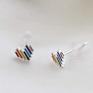 bobauna Delicate Colorful Rainbow Heart Stud Earrings LGBT Pride Jewelry Gift For Gay & Lesbian Pride (Rainbow heart earrings)
