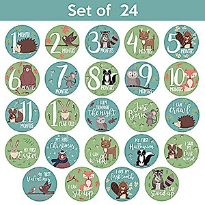 Baby Monthly Stickers | Woodland Creatures Baby Milestone Stickers | Newborn Boy or Girl Animal Stickers | Month Stickers for Baby Boy | Gender Neutral | Unisex Monthly Milestone Stickers (Set of 24)