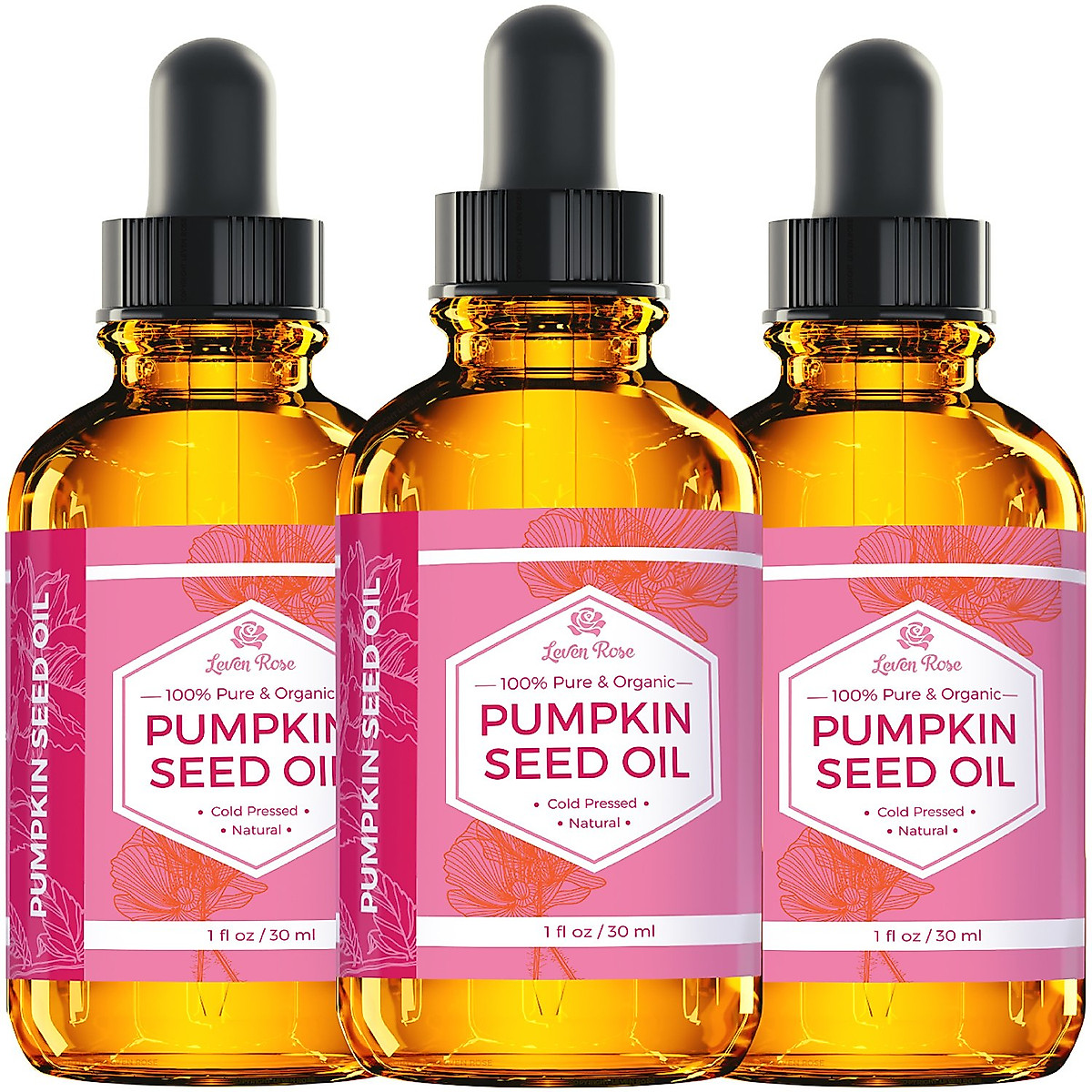 Leven Rose Organic Pumpkin Seed Oil for Hair Growth 1 oz, 100% Pure, Cold Pressed Pumpkin Oil for Damaged Hair, Dry Skin and Nails
