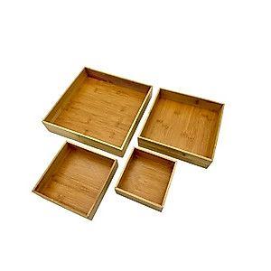 Bam & Boo - 4-Pieces Square Natural Bamboo Desk Drawer Organizer Trays & Storage Bins (Multi Sizes) - for Office, Kitchen, Dresser