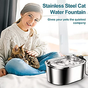 Cat Water Fountain Stainless Steel - Water Fountain for Cats Inside with Ultra-Quiet Pump, 3.2L/108oz Cat Fountains for Drinking, Automatic Cat Fountain Water Bowl for Multiple Pets