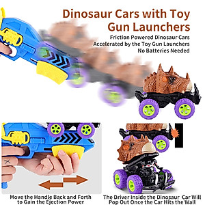 FiGoal 2 Pack Dinosaur Cars with Toy Gun Ejecting Friction Powered Dino Car Transforming Dinosaur Toys Car Gifts for Boys Girls Teacher Classroom Prize