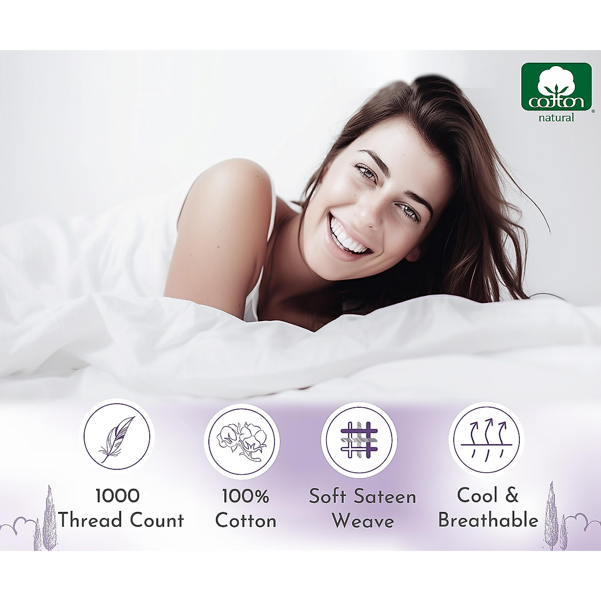 1000 Thread Count, Soft & Smooth, 100% Cotton Sateen Weave, Hotel-Quality, Set of 2 Classic Style Bright White Pillow Cases Standard Size Fits Std & Queen Size Pillows