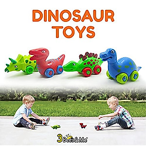 3 Bees and Me Dinosaur Car Toys for Kids - 4-in-1 Pack - Fun Toddler Dinosaur Toy Set for Kids - Dinosaurs with Wheels Birthday Party Toy - Christmas, Birthday Gift for Boys and Girls, Age 3 and Up