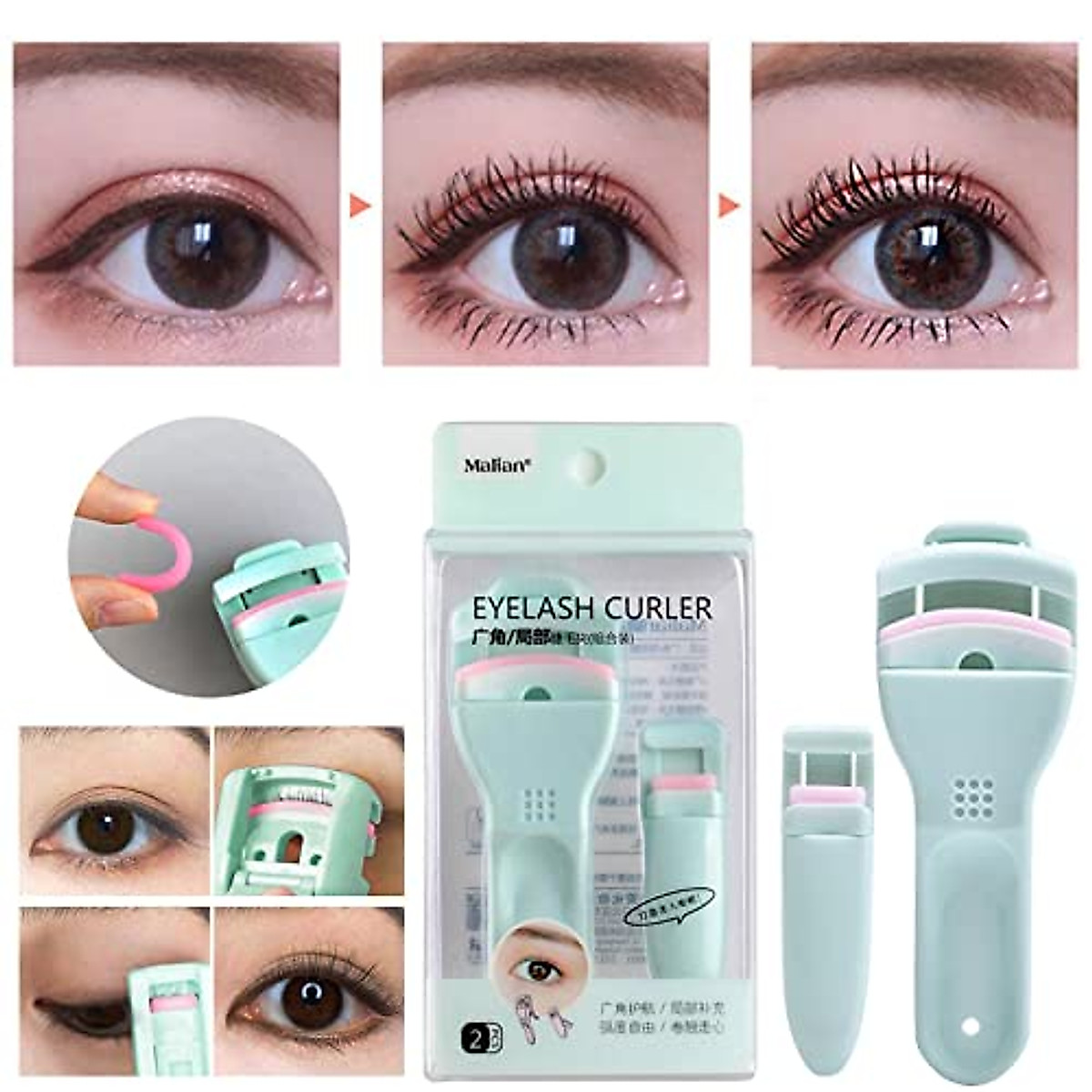 Eyelash Curler Professional Lash Curler Tool with 4 Extra Silicone Replacement Pads Portable Plastic Eye Lash Curler in Beauty & Personal Care Eyelash Curlers Green