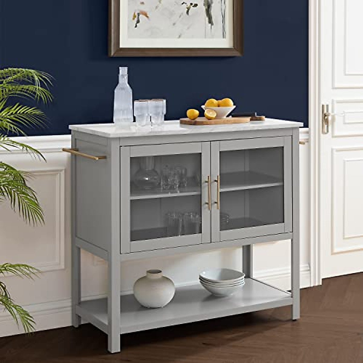 Crosley Furniture Katrina Kitchen Island with Faux Marble Top, Gray