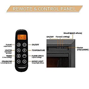 LegendFlame Damon 35 Inches Electric Fireplace Insert with Trim Kit, Glass Door and Mesh Screen, Fireplace Heater 750/1500W, Fire Crackling Sound, Adjustable Flame Speed, Remote Control, Black