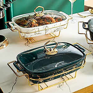 WCCCW Ceramics Chafing Dish Buffet Set, Marble Finish Chafing Dish, Rectangular Chafers for Buffet/Weddings/Parties/Banquets/Catering Events,White,A