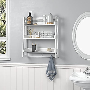 UTEX 3 Tier Bathroom Shelf Wall Mounted with Towel Hooks, Bathroom Organizer Shelf Over The Toilet (White)