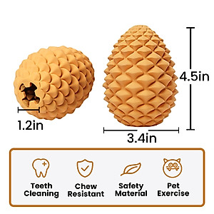 Petinstinct Dog Puzzle Toy, Interactive Dog Treat Dispenser, Tough Rubber Dog Toys for Aggressive Chewers, Dog Enrichment Toys for Teething, Pine Cone, Yellow