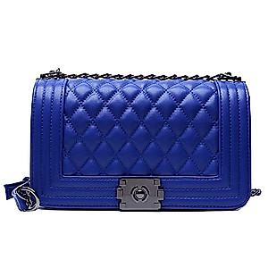 MariaKinz Leather Shoulder/Crossbody Bags and Purse with Convertible Strap (Blue Rhombuses)