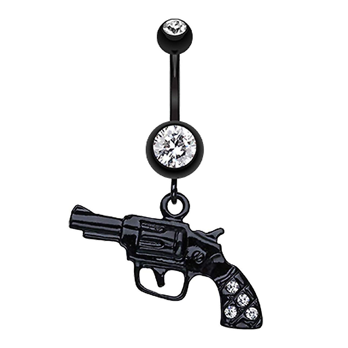 Covet Jewelry Blackline Pistol Gun Sparkle Belly Button Ring (14 GA, Length: 10mm, Clear)