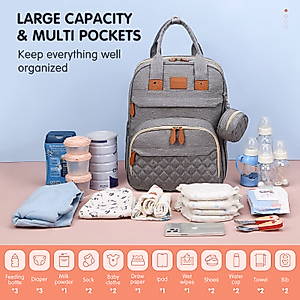 HB HOMEBOAT Diaper Bag with Changing Station,Baby Diaper Bags for Baby Boy Girl Large Diaper Bag Multifunctional Large Diaper Backpack Baby Mom Bag with Bassinet Stroller Straps - Grey