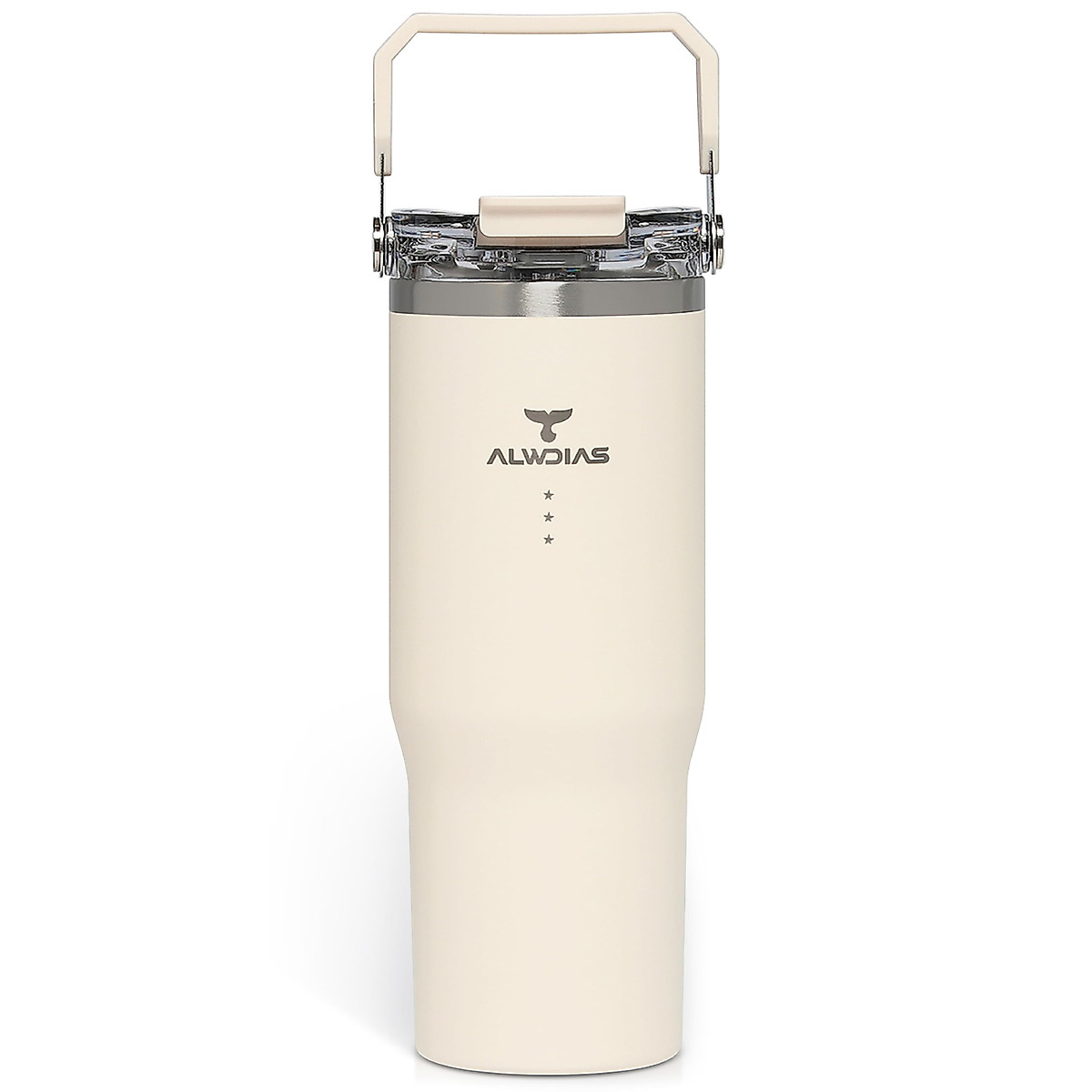 Alwdias Samsta Stainless Steel Tumbler with Handle and Straw | Leakproof Vacuum Insulated Water Bottle | Keep Cold 24H | Cup Holder Friendly Double Walled Travel Mug | 32 oz, White Cream