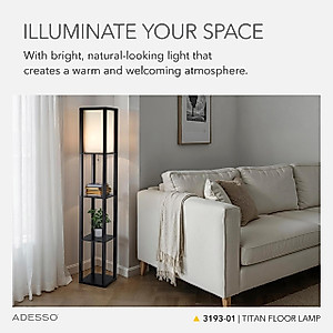 Adesso 3193-01 Titan Tall Shelf Floor Lamp, 72 in, 150W Incandescent/equiv. CFL, Black PVC Veneer on MDF, 1 Floor Lamp