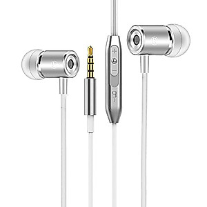 D-GROEE Wired Headphone Wire Control Music Playing with Microphone 3.5mm Dynamic Sport Wired Earbud for Gamer Silver