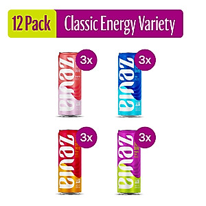 Zevia Zero Calorie Energy Drink, 4-Flavor Classic Variety Pack, 12 Ounce Cans (Pack Of 12)