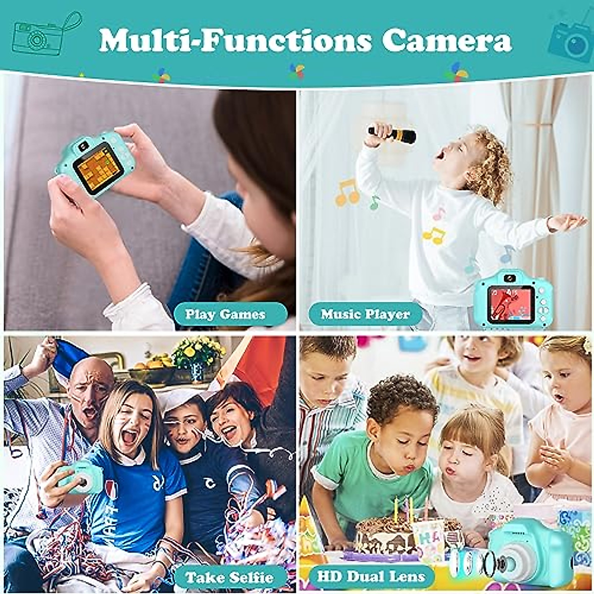 Zeacool Kids Camera,HD Digital Video Camera,Childrens Toys for 3 4 5 6 7 8 9 Year Old Boys/Girls,Selfie Camera for Kids,Christmas Birthday Gifts with 32GB SD Card (Green)