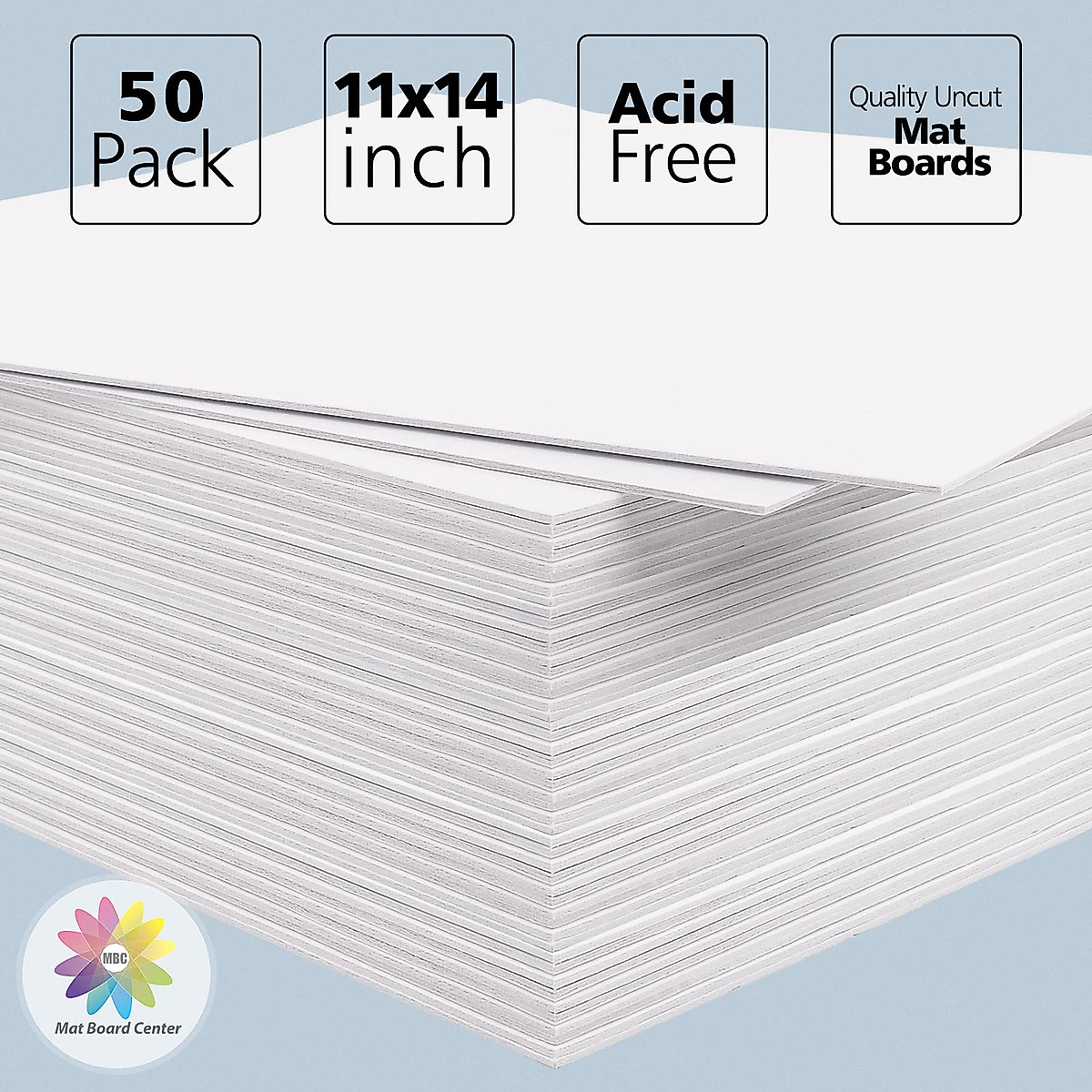Mat Board Center, Pack of 50 11x14 White Uncut Mat Boards Backing Boards, 4-Ply Thickness, Great for Pictures, Frames, Crafts, Prints
