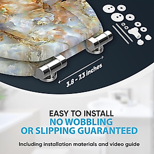 Sanilo Soft Close Toilet Seat ROUND, Quiet and Slow Close Lid and Seat, Strong Bumpers and Hinges, Marble Brown