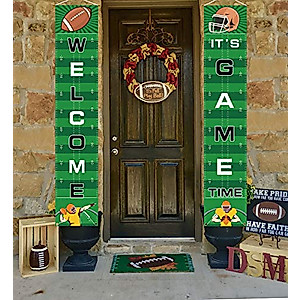 Football Banner Welcome Porch Sign Decorations - Game Day Sports Door House Party Decor Supplies
