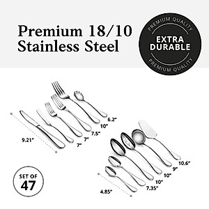 Artaste 18/10 Stainless Steel Elegant Serving & Hostess Flatware Sets (47-Piece 18/10 Silver Finish)