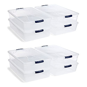 Rubbermaid Cleverstore 41 Quart Plastic Tote Container Bin with Latching Lid and Handles for Reusable, Stackable Home Office Storage, Clear (8 Pack)