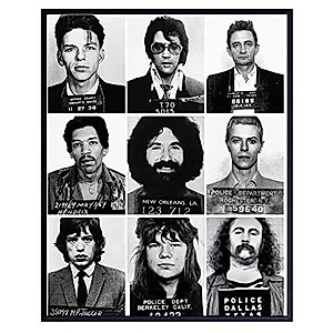 Musician Mugshot Bowie, Elvis, Johnny Cash, Jerry Garcia, Jimi Hendrix, Mick Jagger, Frank Sinatra, David Crosby, Janice Joplin Photo Wall Art - 8x10 Poster Print - Gift For Music Fans - Home Decor