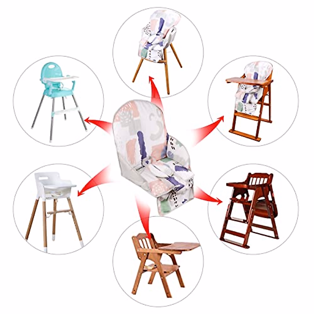 Kocpudu High Chair Pad, High Chair Cushion, Seat Cushion Breathable Pad, Comfortable Seat Belt Design, Cute Pattern, Soft and Comfortable, Baby Sits More Comfortable(Light Print Pattern)