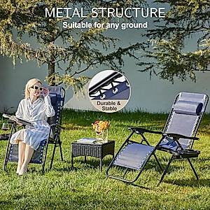 Sweetcrispy Zero Gravity Chairs, Set of 2 Portable Recliner Beach Camping Patio Outdoor Folding Lounge Chair with Cup Holder Trays and Adjustable Pillow for Poolside, Garden, Backyard, Lawn (Blue)