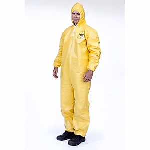 DuPont Tychem 2000 Standard Fit Hood Stormflap Elastic Wrists and Ankles Serged Seam, Yellow, Large, Pack of 1