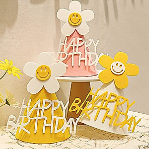 Daisy Balloons,Baby Shower Decoration Banners,Happy Birthday Cone Party Hats, Birthday Party Decorations for Girls Boys…