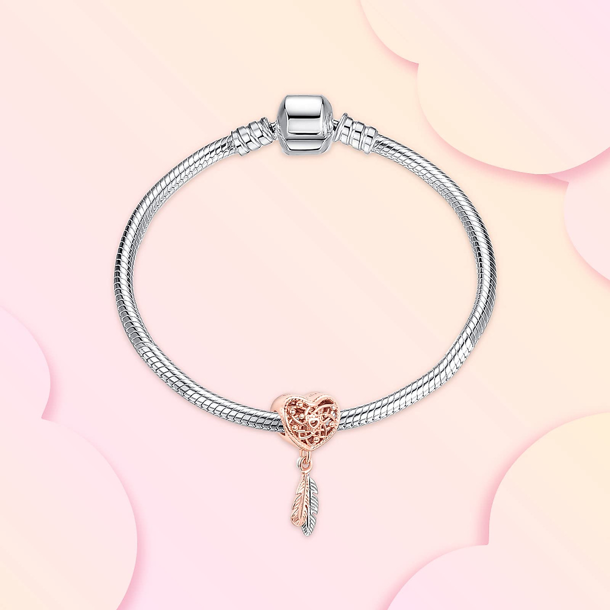 Annmors 925 Sterling Silver Charms for Bracelets and Necklaces Openwork Heart&Two Feathers Dreamcatcher Charms Jewelry Gift for Women