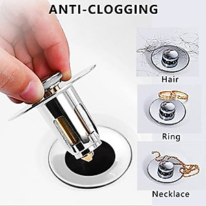 2 PACK Universal Bathroom Sink Stopper,Pop Up Sink Drain stopper No Overflow Sink Drain Plug With Filter Basket,Bounce Bullet Anti Clogging Bathtub Sink Plug for 1.02-1.96 inch Drain Holes