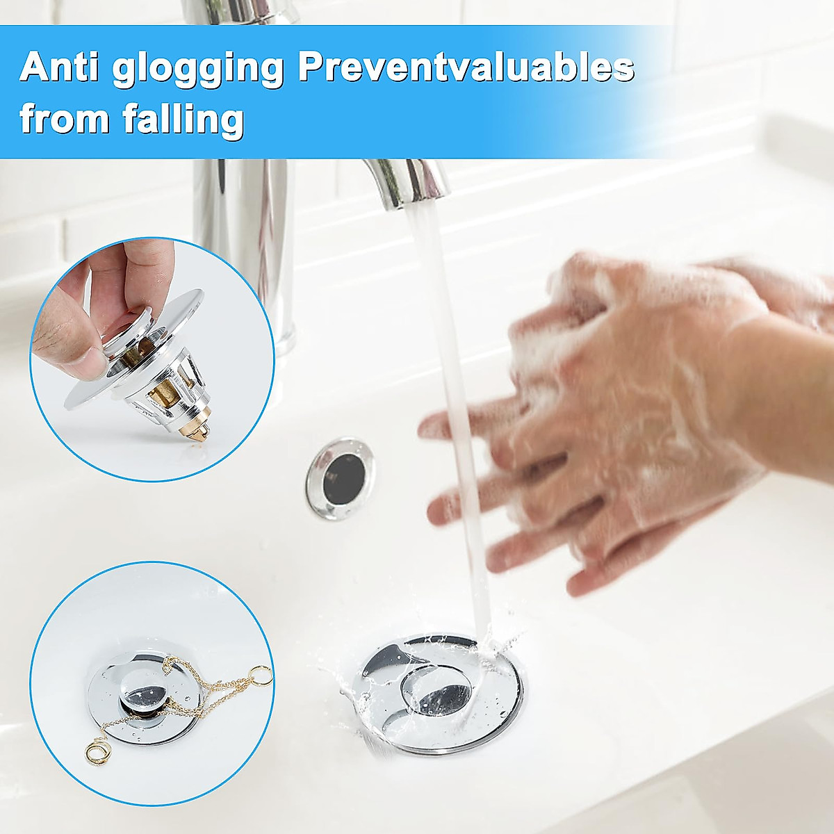 2-in-1 Bathroom Sink Stopper，pop up Sink Drain Stopper，Sink Drain Strainer and Pop-Up Stopper - Hair Catcher and Clog Remover for Bathroom Sinks and Bathtubs,2-Pack