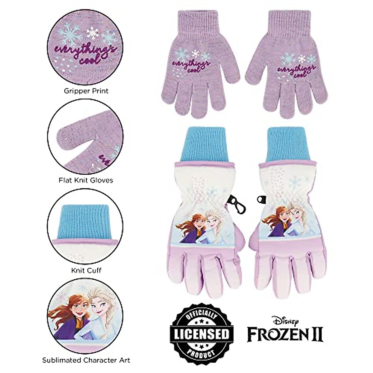 Disney Girls Winter Hat with Knit Mittens Set and Insulated Ski Ages 2-4 or Frozen Knit Gloves and Glove Set, Age 4-7